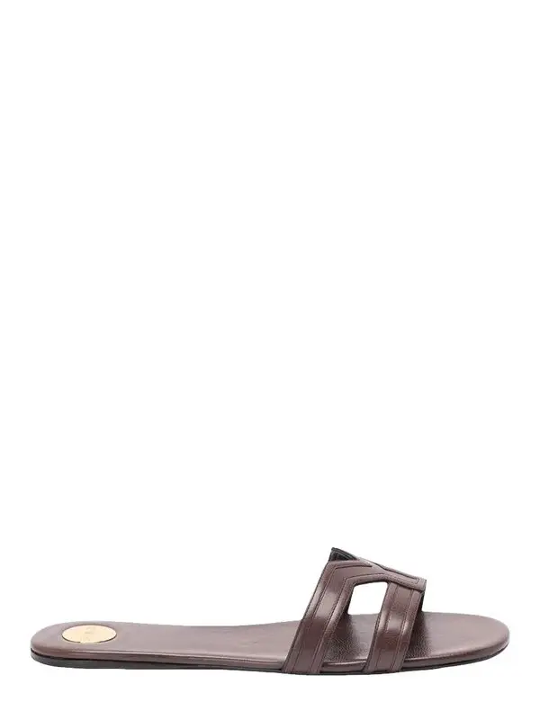 Saint Laurent Mabrouka Leather Slides - Brown