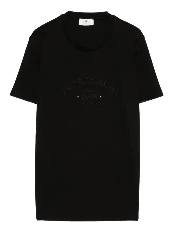 Elisabetta Franchi Cotton T-shirt With Logo Embroidery - Black