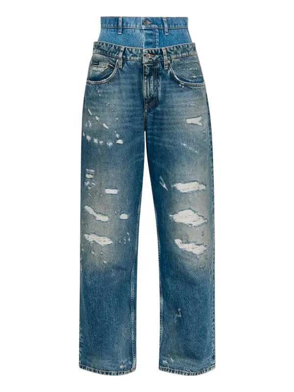 Dolce & Gabbana Vintage Effect Double Waist Jeans - Blue