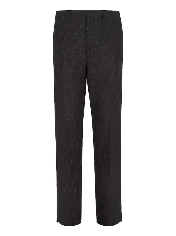 Fendi Linen Ff Jacquard Trousers - Black
