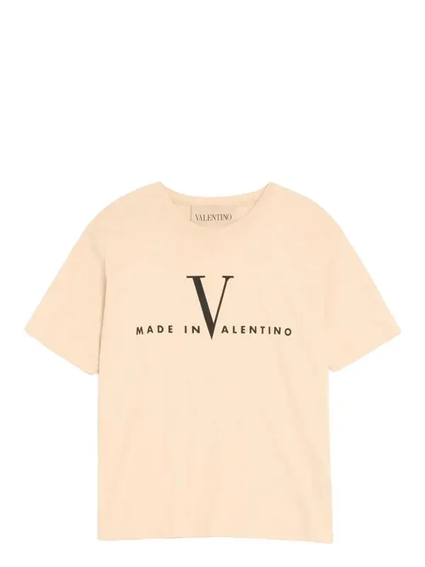 Valentino Garavani Cotton T-shirt With Print Made In Valenti - Nude & Neutrals
