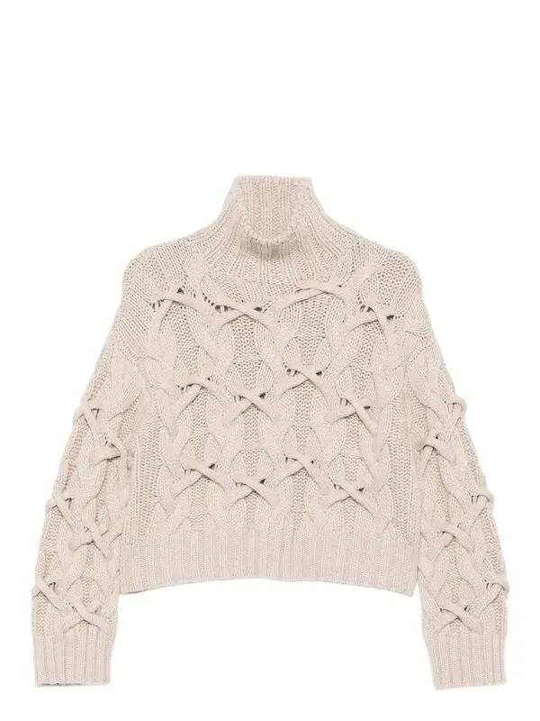 Brunello Cucinelli Cashmere Sweater With Braided Work - Nude & Neutrals