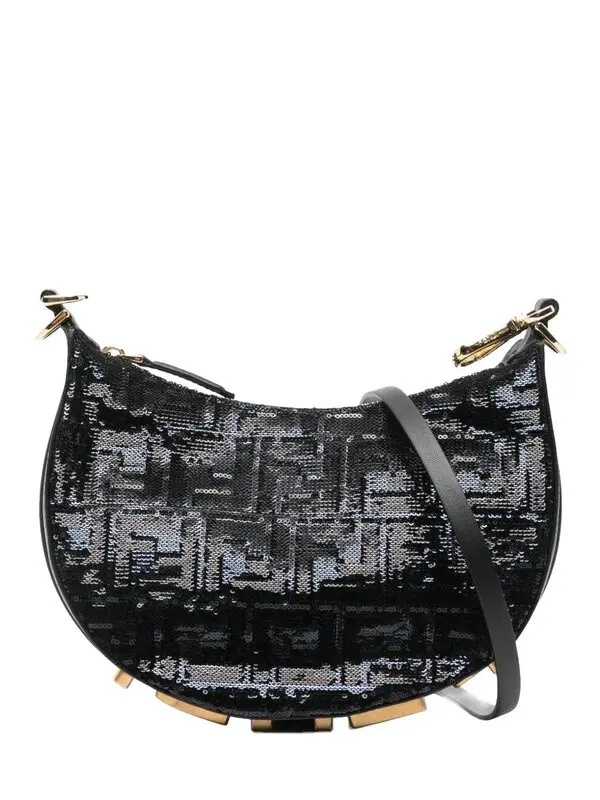 Fendi Graphy Mini Hobo Bag In Sequins - Black