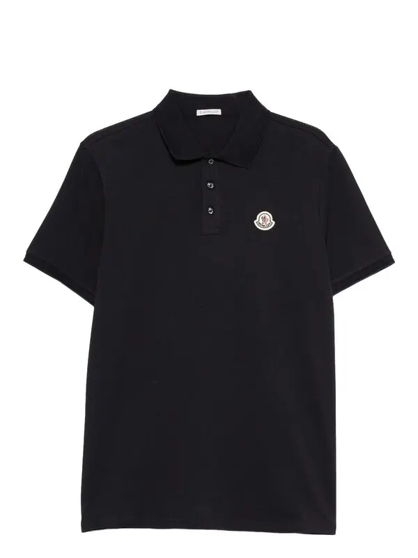 Moncler Piqué Cotton Polo With Logo Patch - Blue