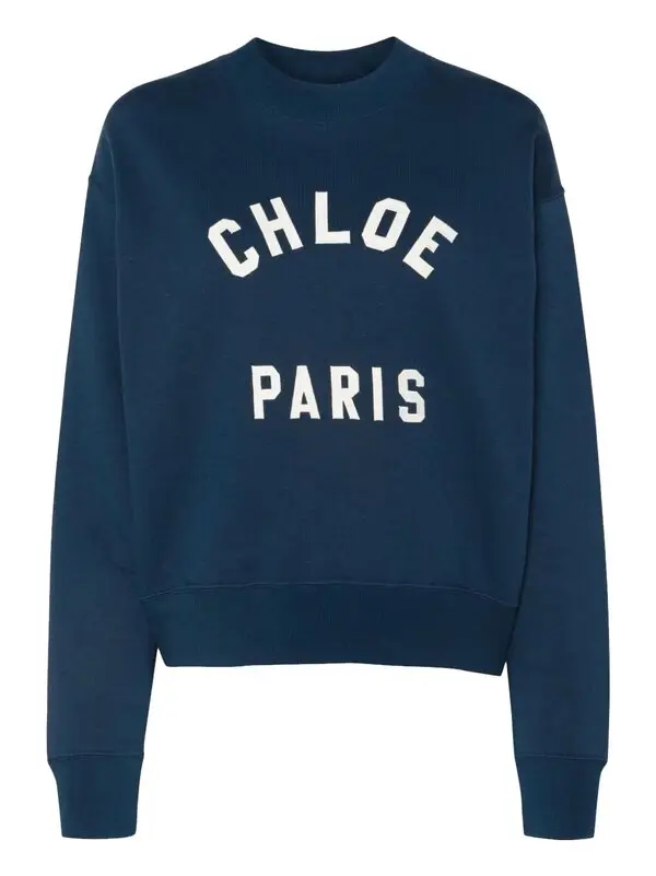 Chloé Mock-neck Cotton Fleece Logo Sweater - Blue