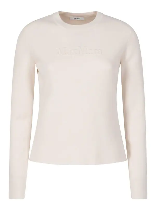 Max Mara Ticino Long Sleeve Top With Logo - Nude & Neutrals