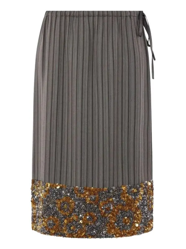 Dries Van Noten Striped Midi Skirt With Paillettes - Grey