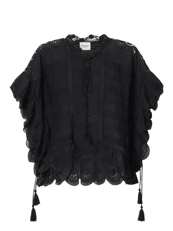 MARANT ETOILE Payton Caftan Style Cotton Top - Black
