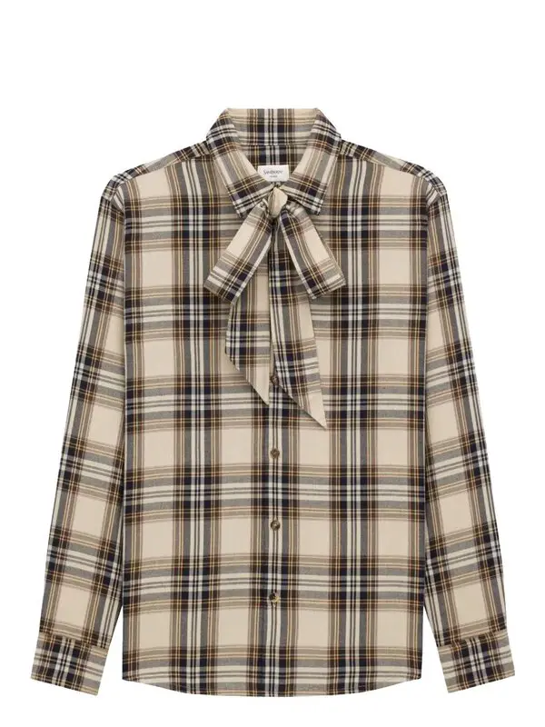 Saint Laurent Cassandre Lavallière Tartan Shirt - Nude & Neutrals