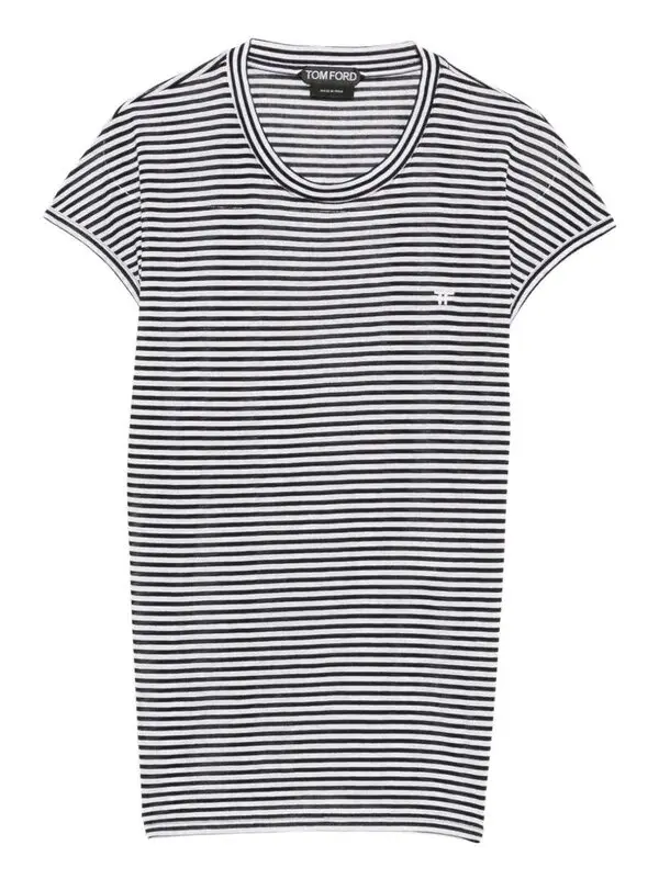 TOM FORD Striped Viscose T-shirt - Black
