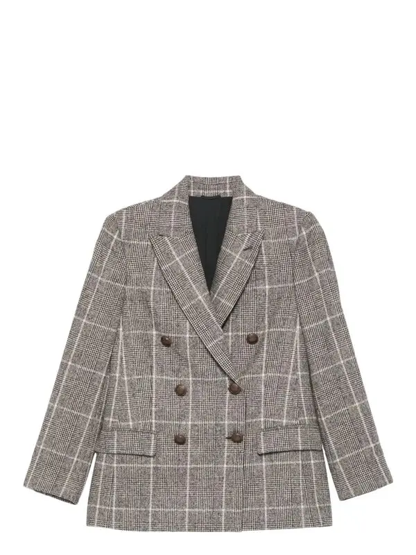 Brunello Cucinelli Double-breasted Wool Prince Of Wales Jacket - Brown