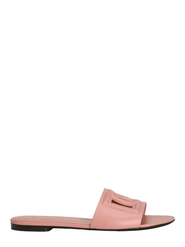 Dolce & Gabbana Leather Logo Flat Slides - Pink & Purple