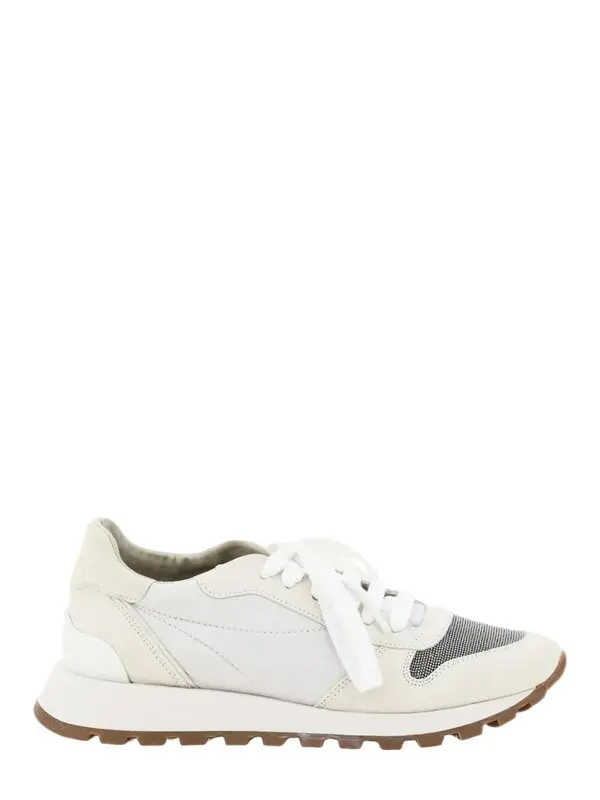 Brunello Cucinelli Suede And Tech Fabric Runner - White