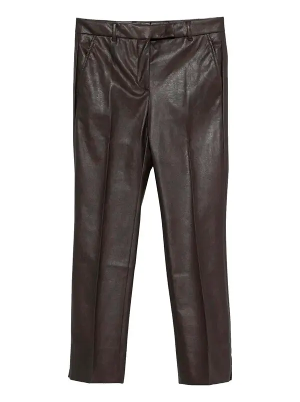 Incotex Slim Fit Stretch Faux Leather Pants - Brown