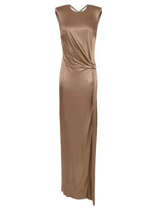 Elisabetta Franchi Long Viscose Jersey Dress - Brown