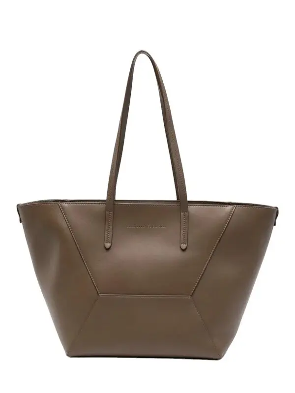 Brunello Cucinelli Leather Tote Bag With Pouch - Brown