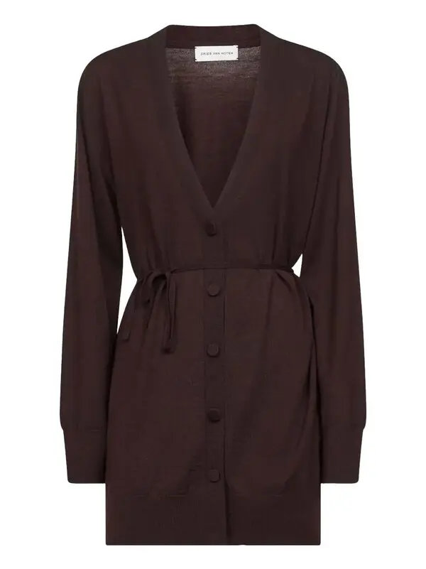 Dries Van Noten Long Tibati Cardigan With Belt - Brown