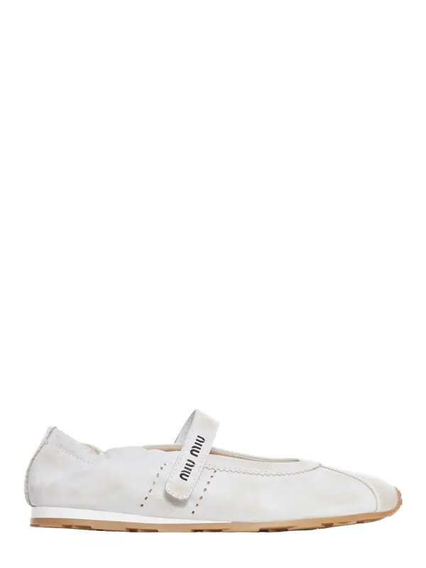 Miu Miu Plume Suede Ballet Flats - White