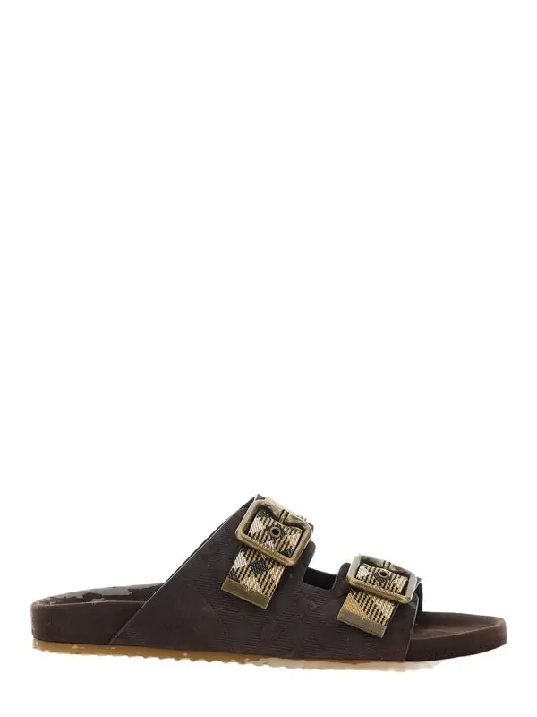 Burberry Suede Sandals With Check Straps - Brown