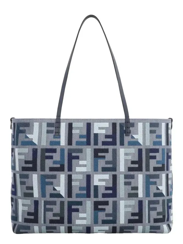 Fendi Shopper Roll Large In Canvas With Ff Embroidery - Blue