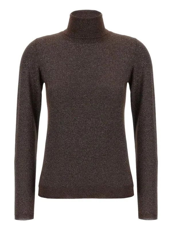 Brunello Cucinelli High Neck Cashmere And Silk Top - Brown