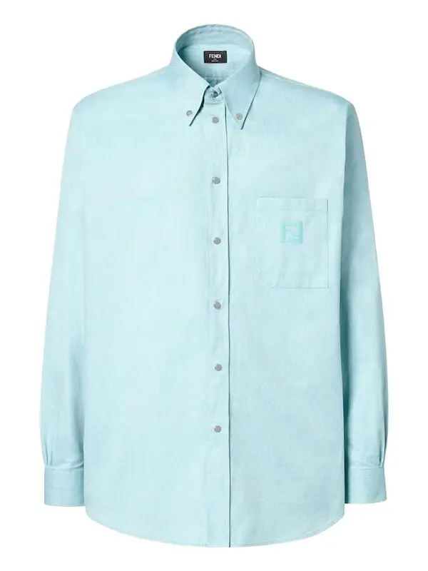 Fendi Oxford Cotton Shirt With Embroidered Ff - Blue
