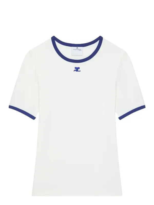 COURREGES Cotton T-shirt With Contrast Detailing - White
