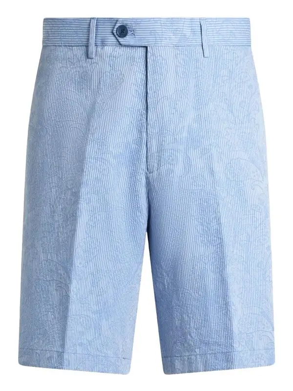 Etro Striped Cotton Jacquard Shorts - Blue
