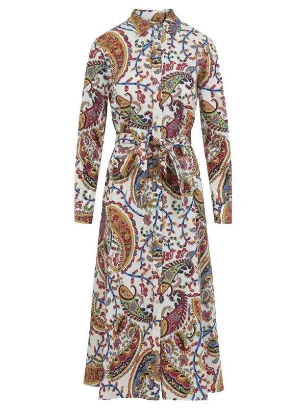 Etro Shirt-dress With Belt Paisley Print - White