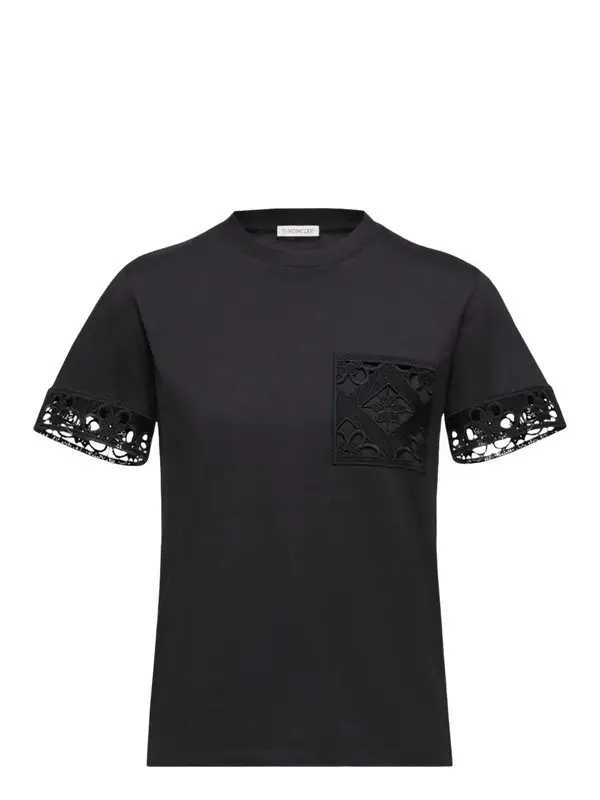Moncler Macramé-trimmed Cotton T-shirt - Black