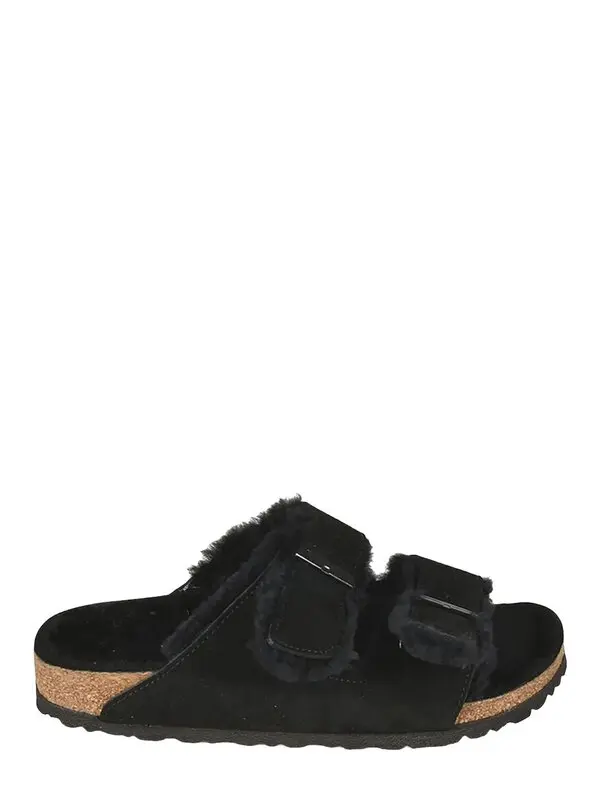 BIRKENSTOCK Arizona Suede Sandals With Sheepskin Lining - Black
