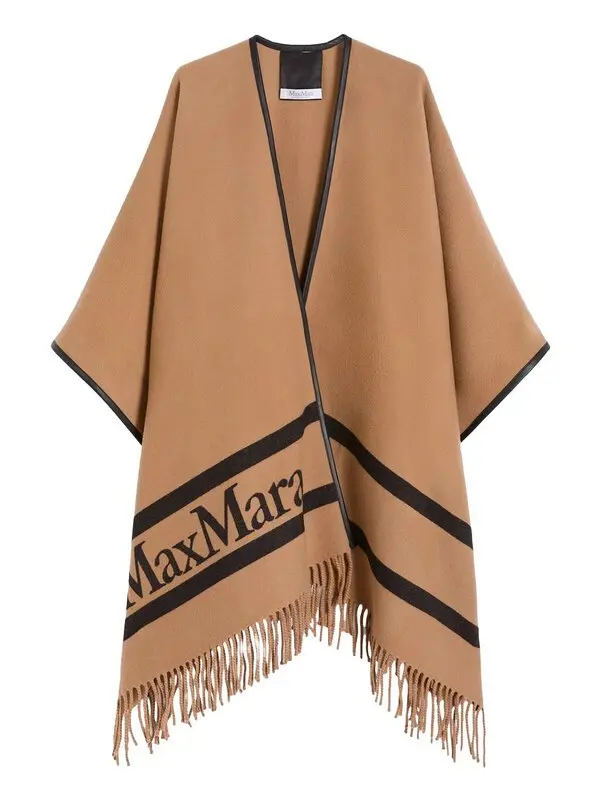 Max Mara Camel Jacquard Wool Poncho - Brown