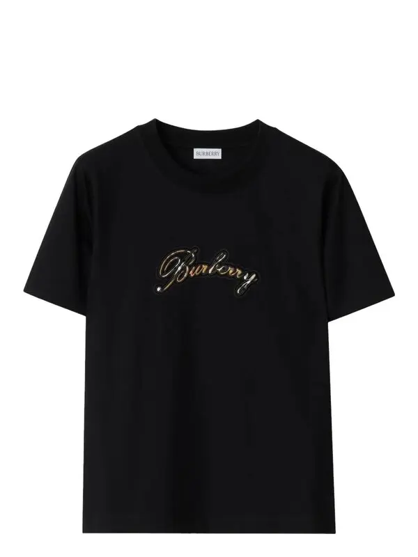 Burberry Cotton T-shirt With Cursive Check Logo - Black