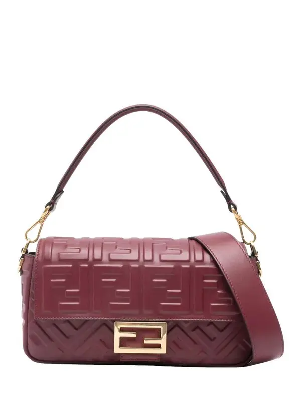 Fendi Medium Baguette Bag With Raised Ff Pattern - Red