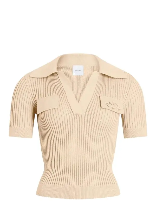 PATOU Cotton Knit Polo With Logo Embroidery - Nude & Neutrals