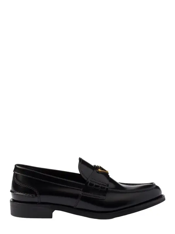Prada Brushed Leather Loafers With Clip - Black