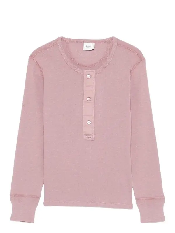Chloé Fitted Cotton Henley Shirt - Pink & Purple