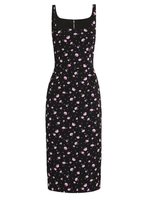 Dolce & Gabbana Pencil Dress With Carnation Print - Black