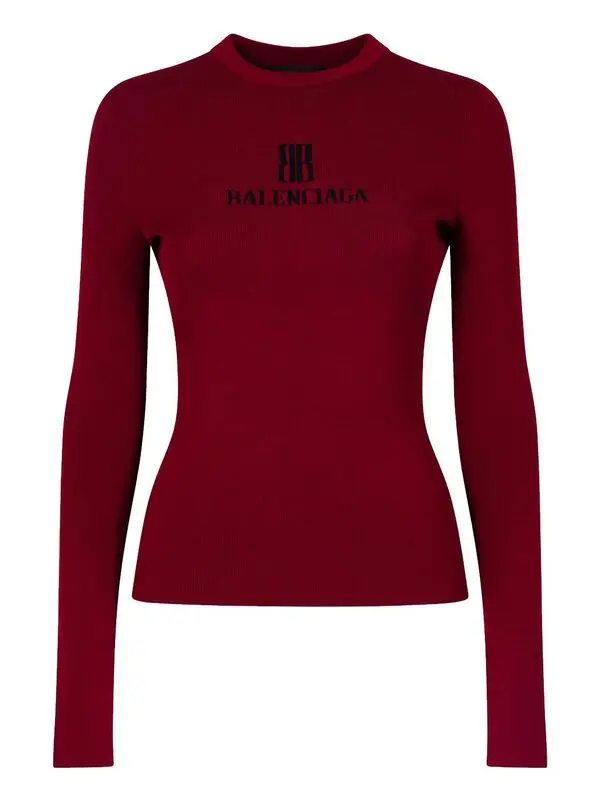 Balenciaga Ribbed Long Sleeve Sweater - Red