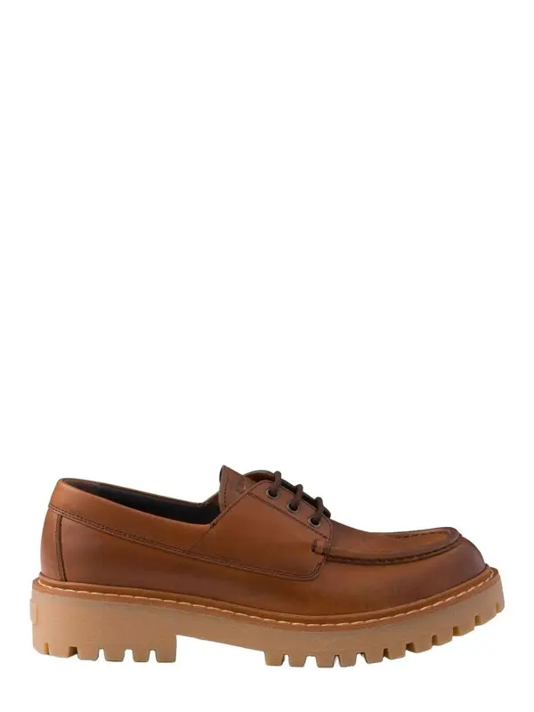 Prada Laced Leather Loafers - Brown
