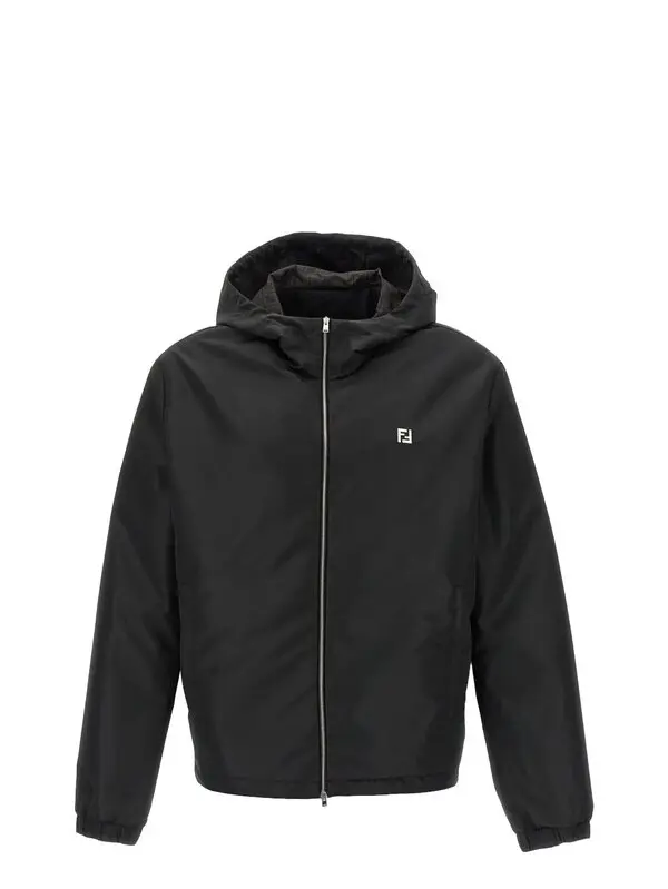Fendi Technical Fabric Blouson With Hood - Black