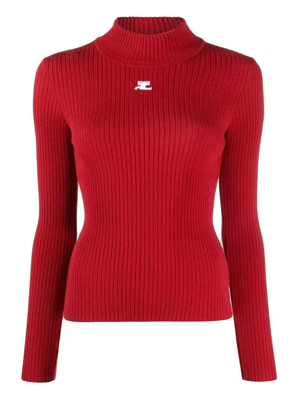 COURREGES Re-edition Rib Knit Mockneck Sweater - Red