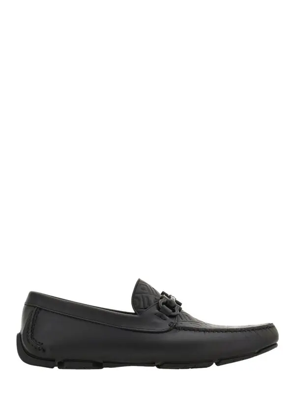 FERRAGAMO Embossed Gancini Monogram Driving Loafers - Black
