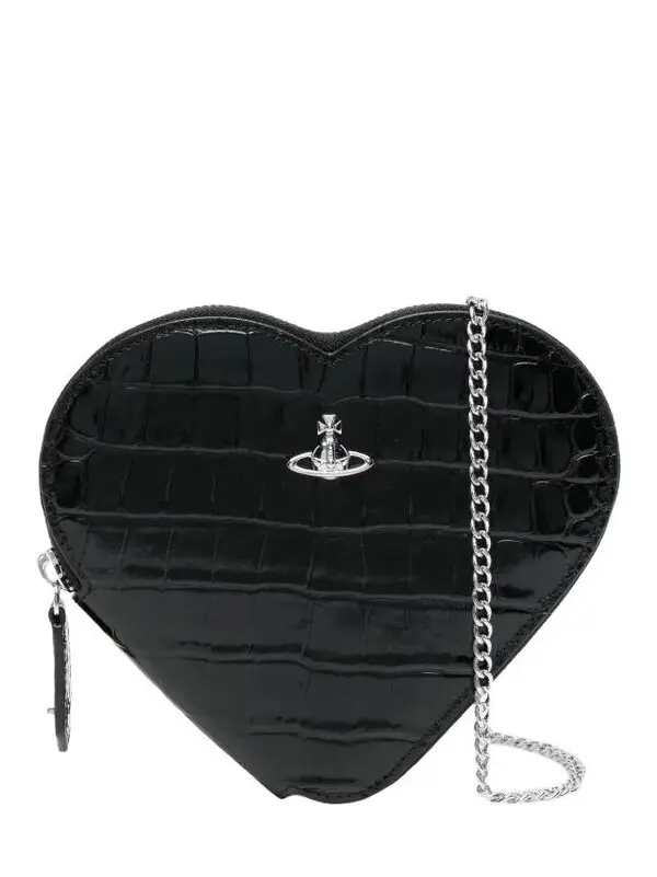 VIVIENNE WESTWOOD Heart Crocodile Effect Crossbody Bag - Black