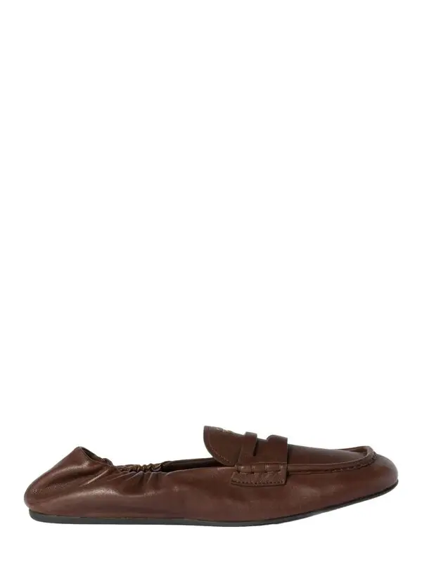 Miu Miu Ruches Nappa Leather Loafers - Brown