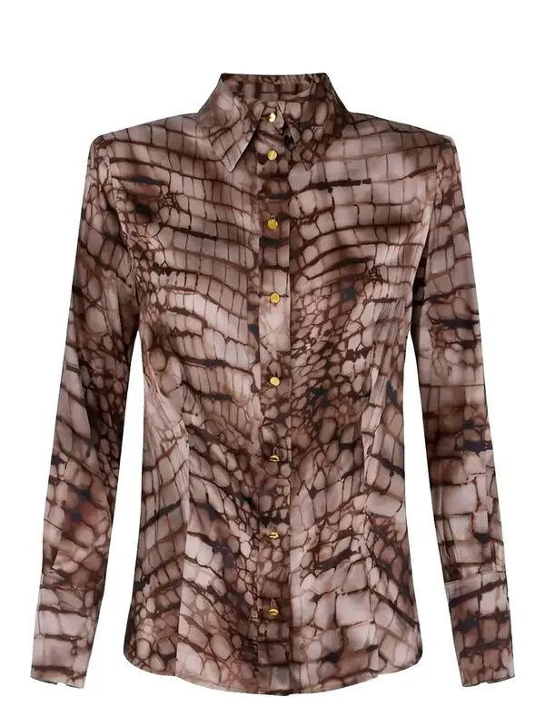 Elisabetta Franchi Satin Alligator Print Shirt - Brown