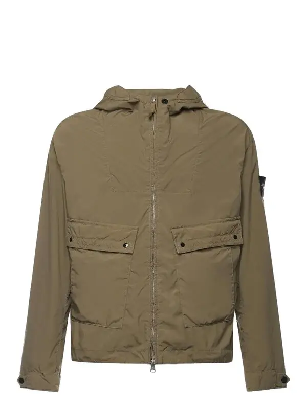 Stone Island Lightweight Canvas Hooded Jacket - Green