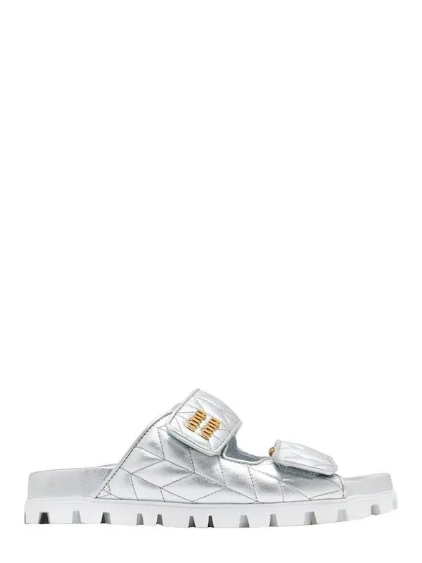Miu Miu Matellassè Nappa Leather Slides - Metallic