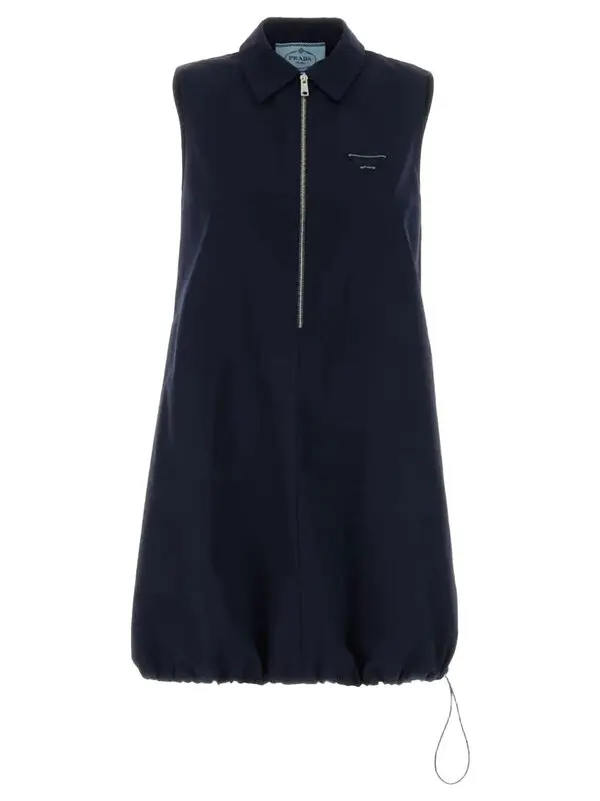 Prada Mini Poplin Dress With Cord Hem - Blue