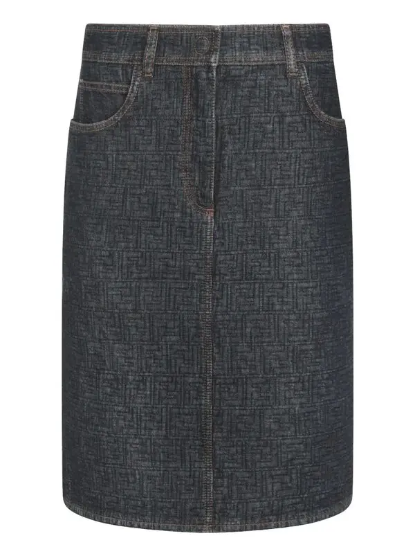 Fendi Flared Midi Denim Skirt - Blue